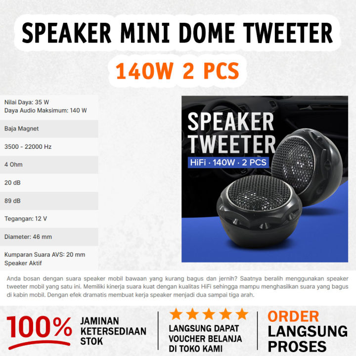 Speaker Mini Dome Tweeter Loudspeaker Mobil HiFi 140W 2 PCS || Black ...