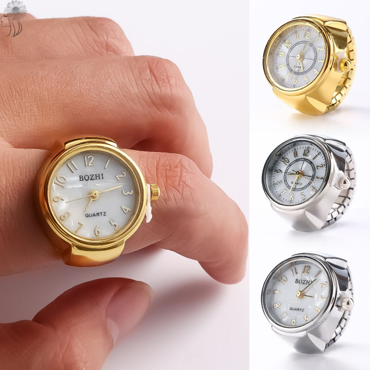 【small chrysanthemum】Gold Digital White Ring Watch Student Watch Silver ...