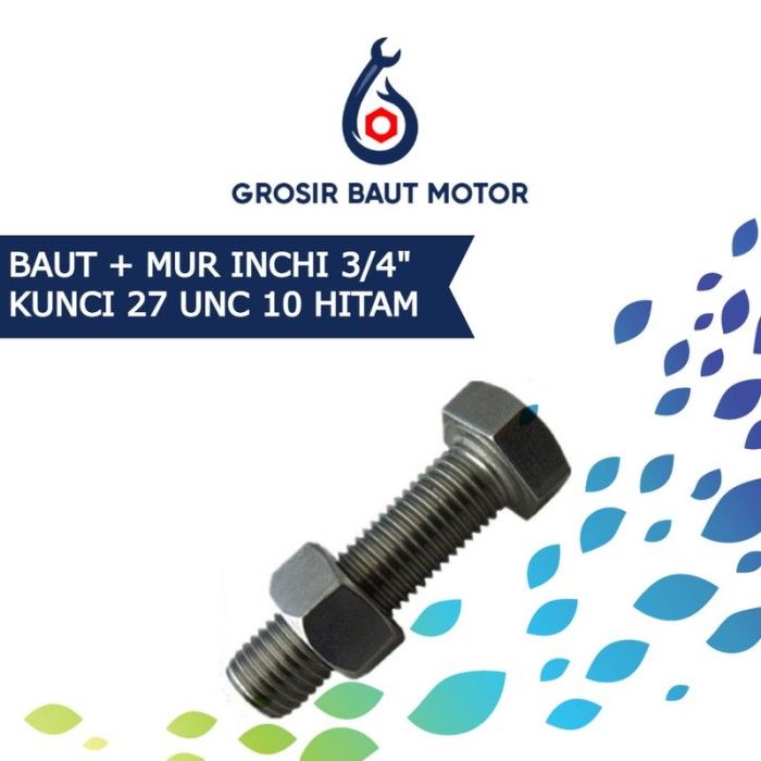 Baut Mur HEX Inchi Hitam 3/4" X 2" (5 cm) Kunci 27 Kasar | Lazada Indonesia