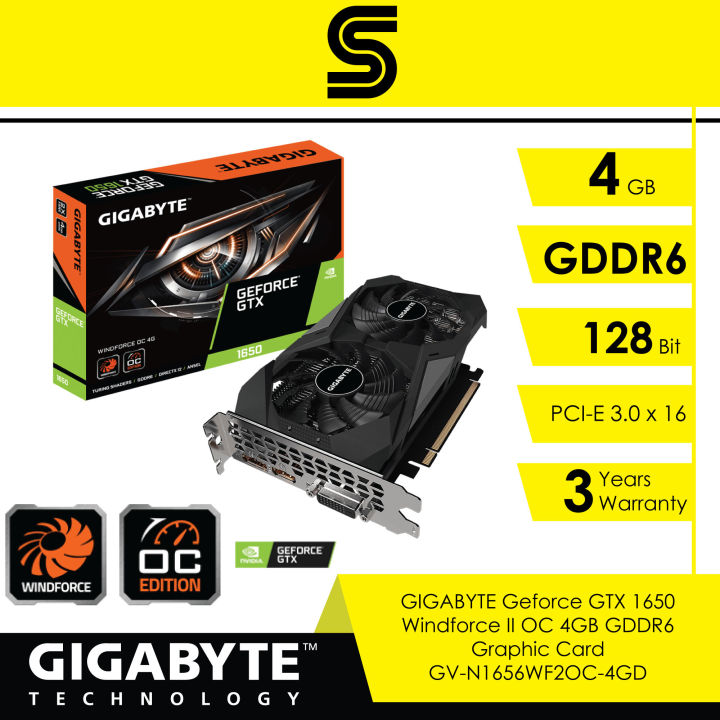 GIGABYTE GeForce GTX 1650 Windforce II OC 4GB GDDR6 Graphic Card - GV-N1656WF2OC-4GD | Lazada