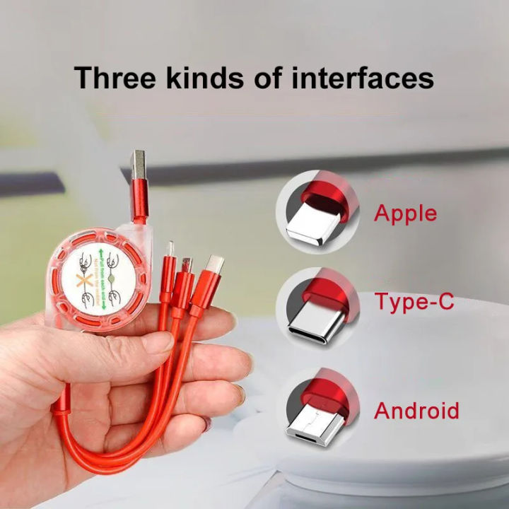 Universal 6-Color Three-In-One Charging Retractable Cable USB Type C ...