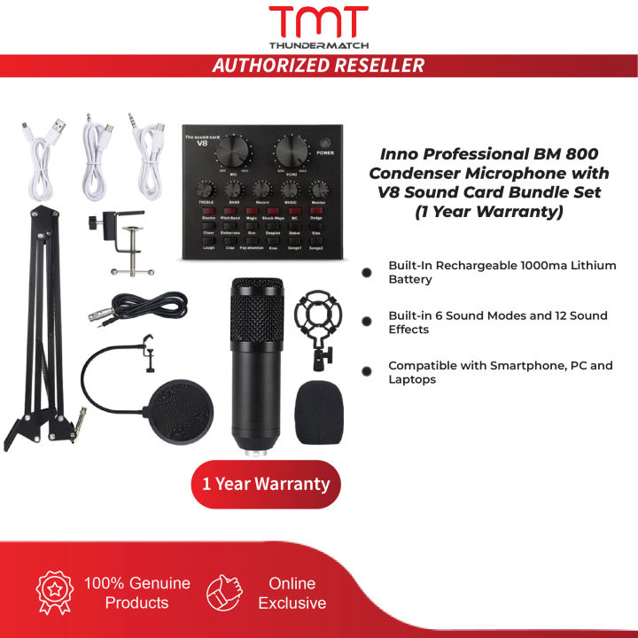 Inno Professional BM 800 Condenser Microphone with V8 Sound Card Bundle Set (1 Year Warranty ...