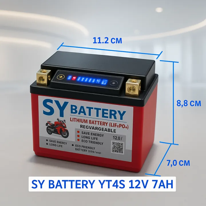 SY Battery รุ่นพิเศษรถแข่ง แบตฯลิเทียมฟอสเฟส สำหรับมอเตอร์ไซค์ 12V 7AH ...