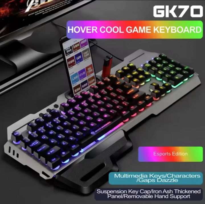 LED metal mechanical tactile keyboard rainbow hanging backlit keyboard ...