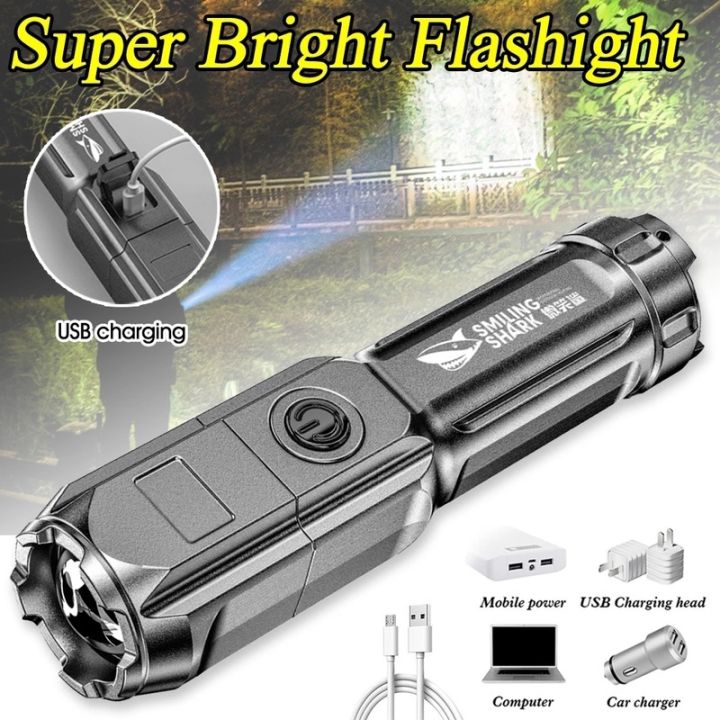 Smiling Shark 3 Modes Strong Light Zoom Torchlight/ USB Rechargeable ...