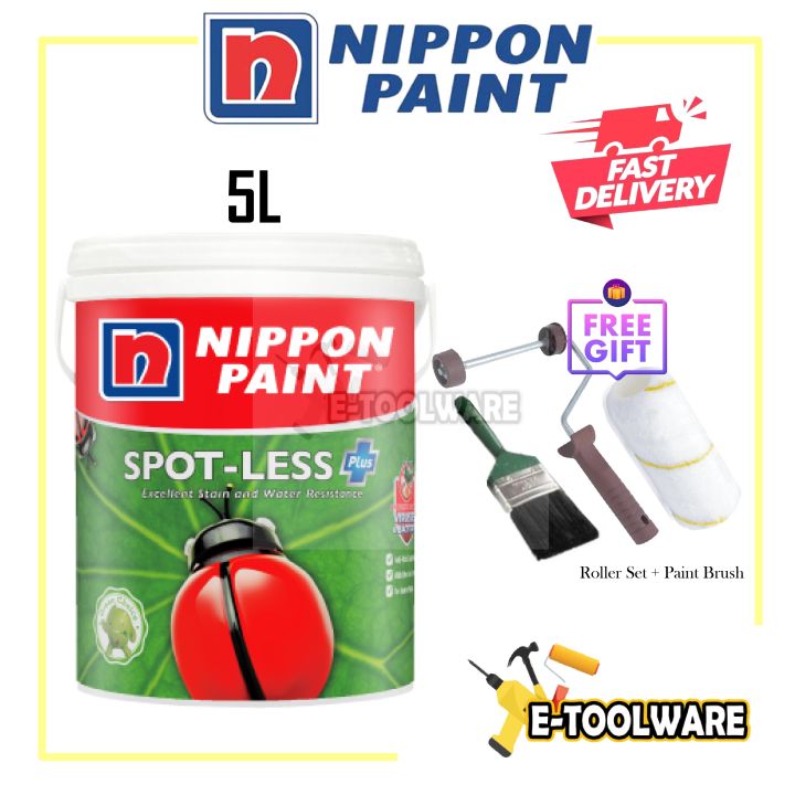 5L Nippon Paint Spotless Spot-Less Plus Interior Wall paint Cat Dalam ...
