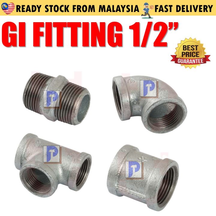 Gi Fitting 1/2" GI pipe fittings Galvanized Iron besi nipple socket flange tee elbow piping ...