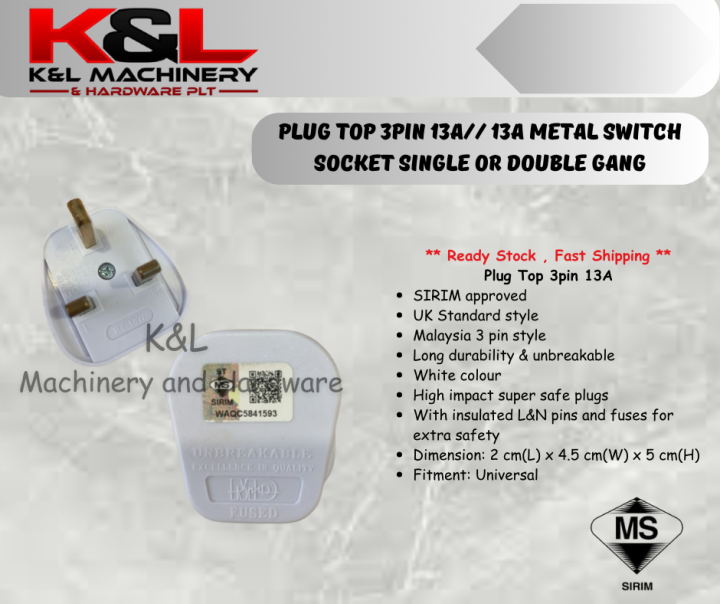 plug top 3pin 13A// 13A metal switch socket single or double gang ...