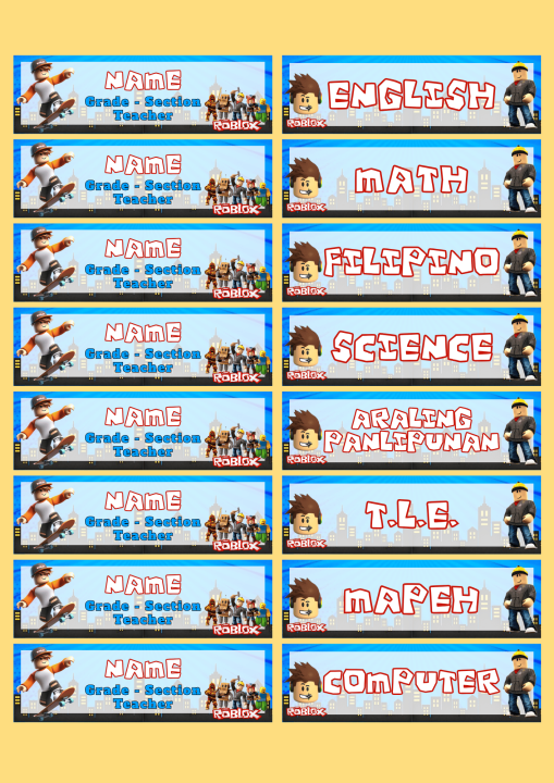ROBLOX Inspired School Subject and Name Label Sticker | Notebook Label ...