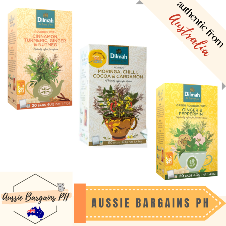 Dilmah Rooibos Tea 20pk: Ginger & Peppermint, Cinnamon Turmeric Ginger ...