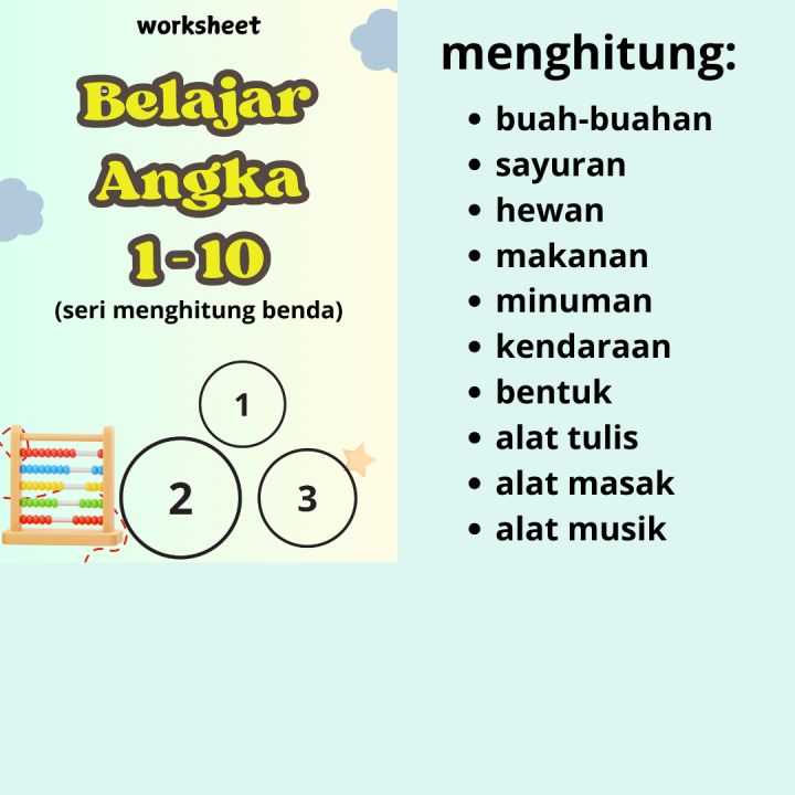 Worksheet Menghitung Jumlah Benda l Worksheet Belajar Angka 1-10 l ...