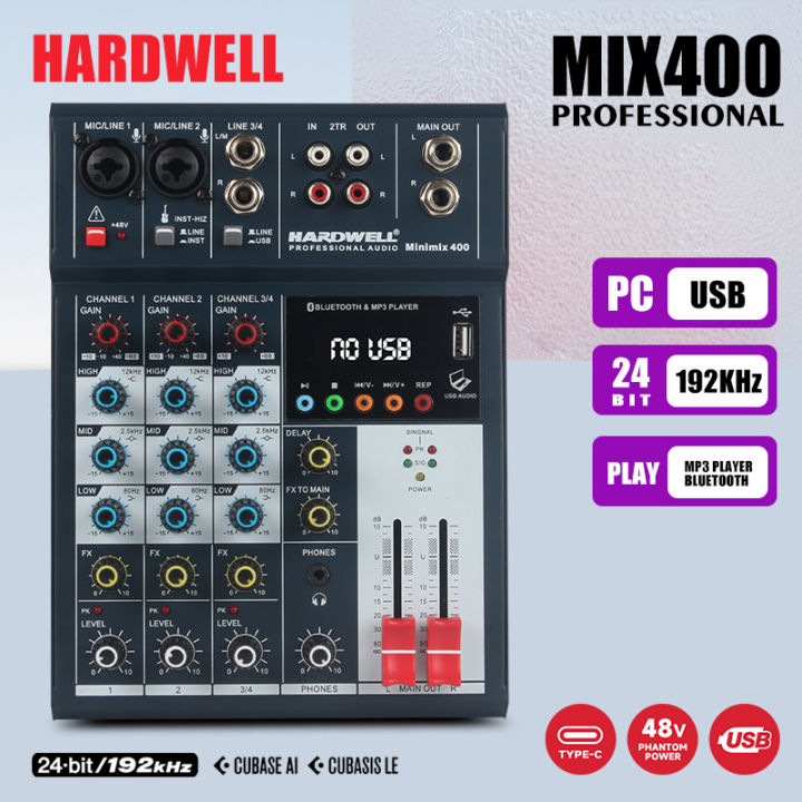HARDWELL MIX400 mixer 4 channels, Bluetooth/USB/MP3 playback, on-site ...