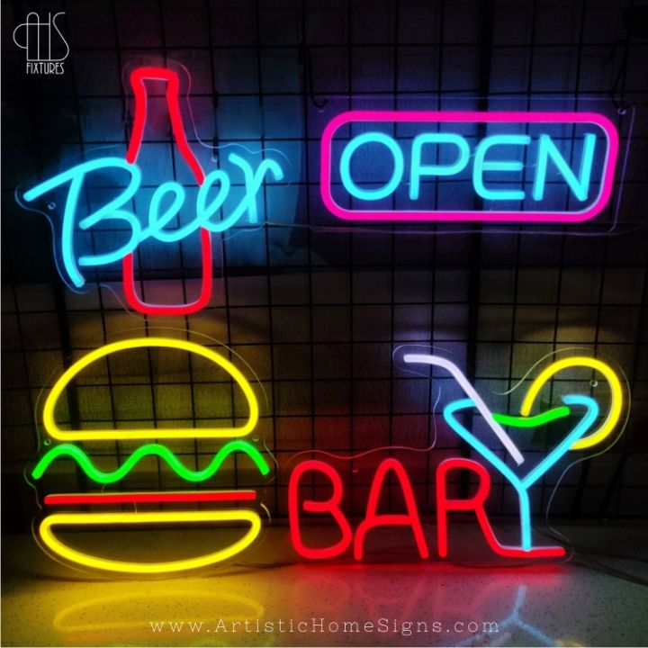 LED Neon Sign Bar Neon Sign Beer Open Ice Cream Burger LED Neon Signs ...