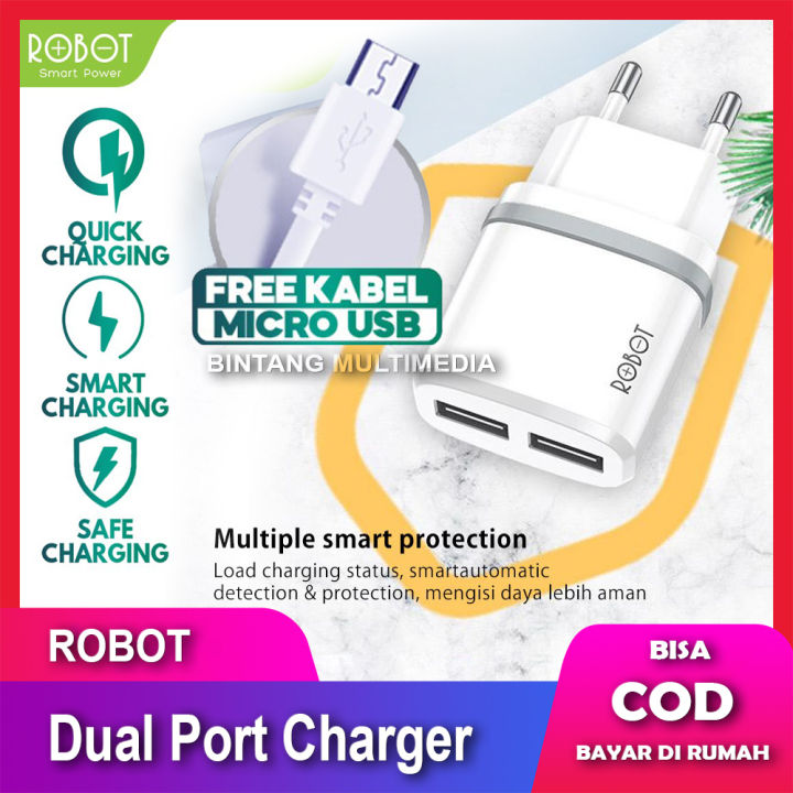 Charger ROBOT RT-K9 Adaptor HP Casan Handphone 2 Slot Dual USB Output 2 ...