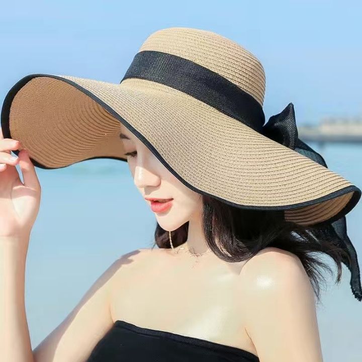 Women Beach Straw Hat, Summer Large Brim UV UPF50 Sunblock Vacation ...