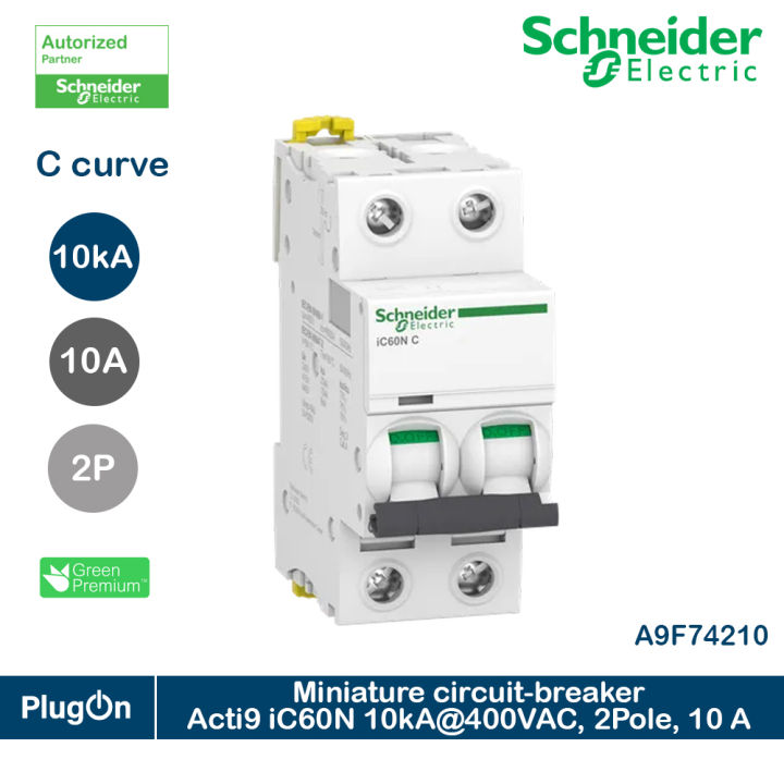 A9F74210 - Schneider Electric Miniature circuit-breaker,Acti9 iC60N 10kA, 400VAC, 2Pole, 10 A ...
