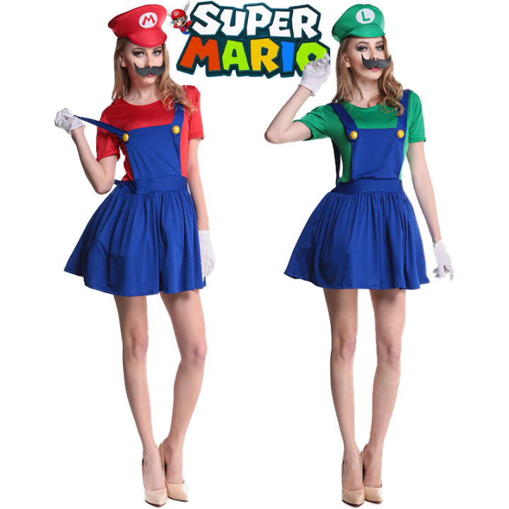 Adult Mario Bros Cosplay Costume For Women Super Mary Dress Anime Game ...