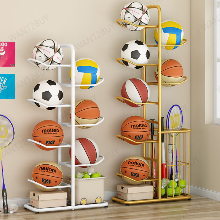 🇲🇾 Indoor Basketball Storage Rack Portable Children Football Racket ...