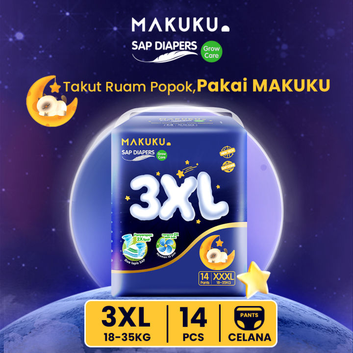 [1 PACK] MAKUKU SAP Diapers Grow Care Pants XXL/XXXL/XXXXL / Popok SAP Anti Gumpal | Lazada ...