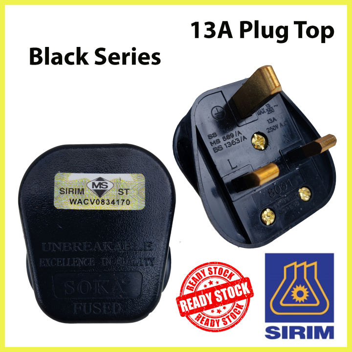 13A PLUG TOP Premium 13A Fused 3 Pin Plug DIY Extension Black Series ...