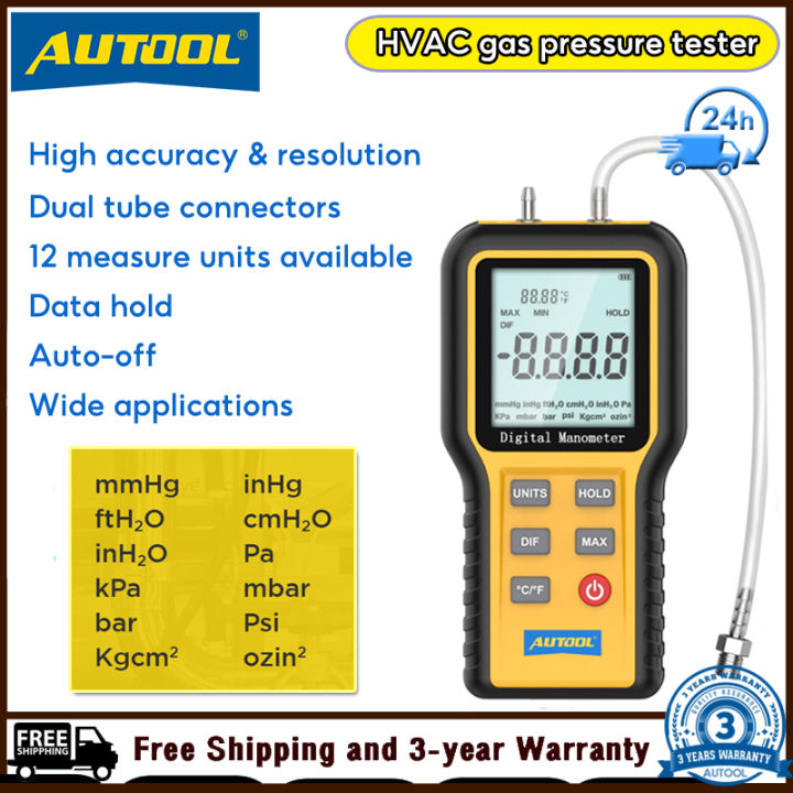 AUTOOL Digital Manometer Test Dual Input Differential Manometer Air ...