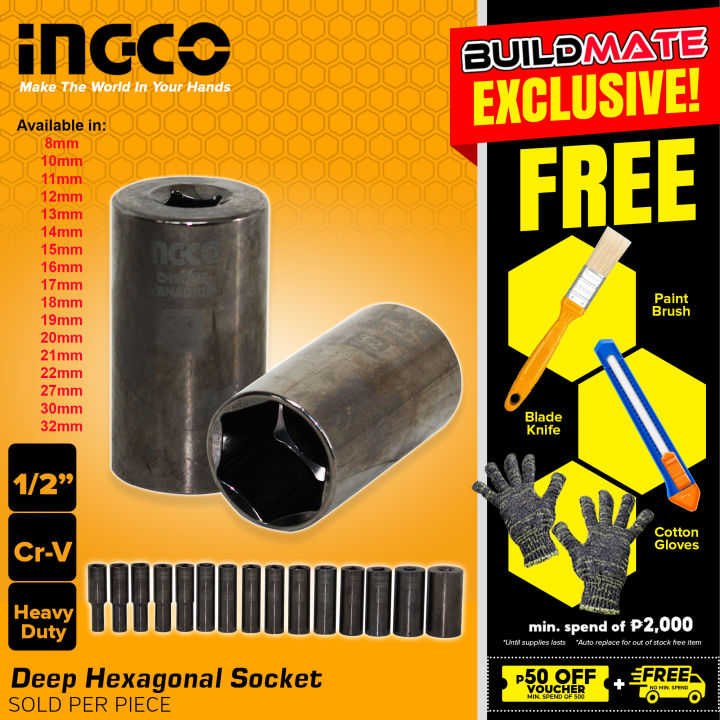 INGCO Deep Hexagonal Sockets 1/2" CR-V SOLD PER PIECE100% ORIGINAL ...