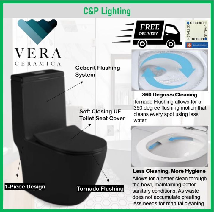 Vera Ceramica 1 Piece Matte Black Toilet Bowl Tornado System WC A.032T ...