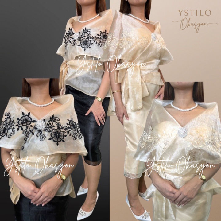 【Manila Ship】 Modern Filipiniana Wrap Around Kimona - Embroidered ...
