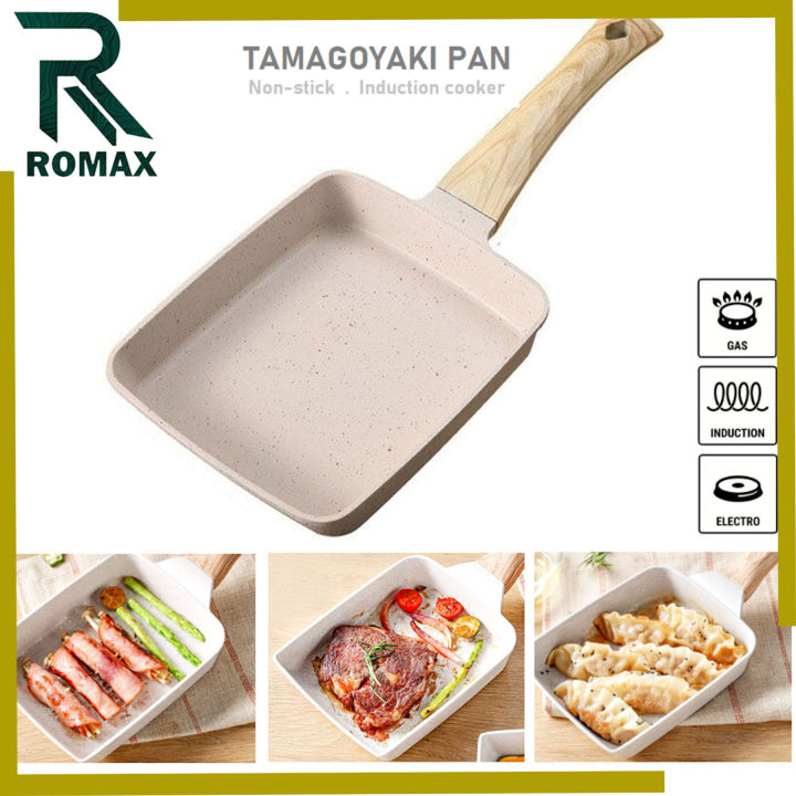 ROMAX Frying Pan Tamagoyaki Omelette White Medical Stone Non-Stick Fry ...
