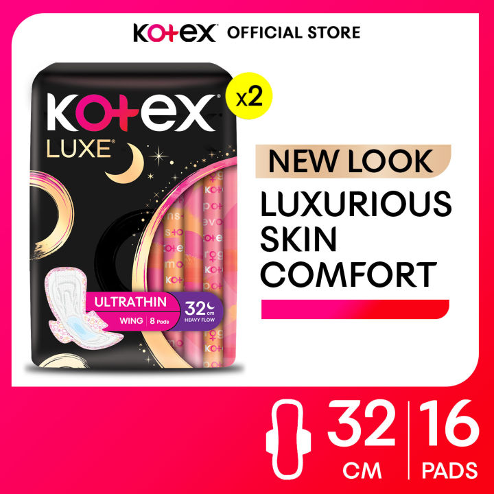 Kotex Luxe Ultrathin Feminine Pads 32cm - 8 Pads x 2 Packs (16 Pads ...