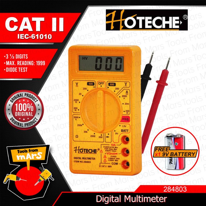 Hoteche Multimeter 500V HTC-284803 with x1 9V Battery Volt-Ohm ...