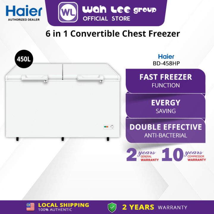 Haier 450L 6-in-1 Convertible Chest Freezer / 150h Cooling Retention / Anti-Bacterial - BD-458HP ...