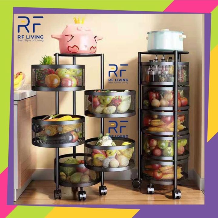 RF Living Round Rotary Basket Trolley Kitchen Seasoning Vegetable ...