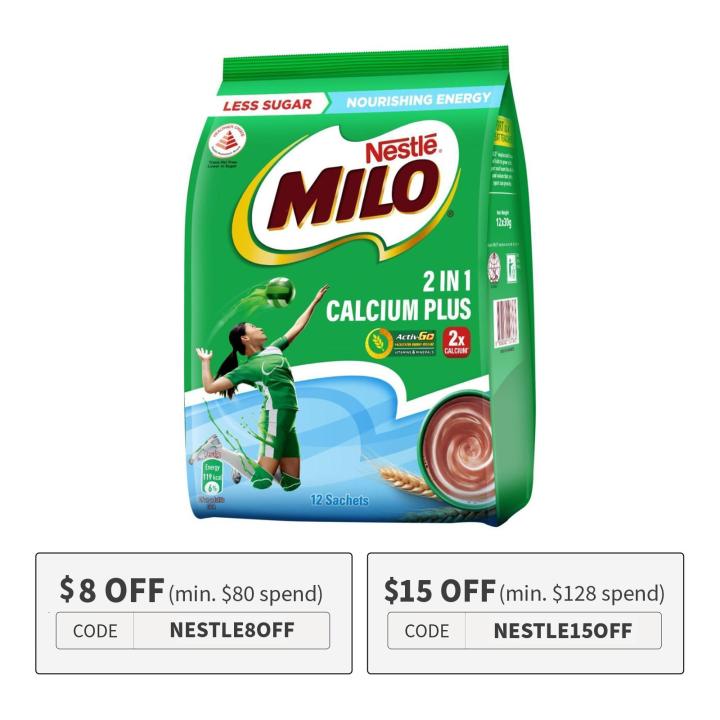 Milo 2 In 1 Calcium Plus Chocolate Malt Powder With Milk (12 Sachets ...
