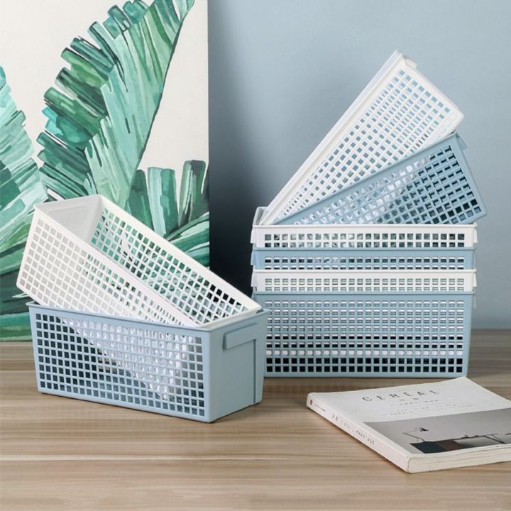 WENTIVV Green/White Desktop Storage Basket Plastic Rectangular Snack ...