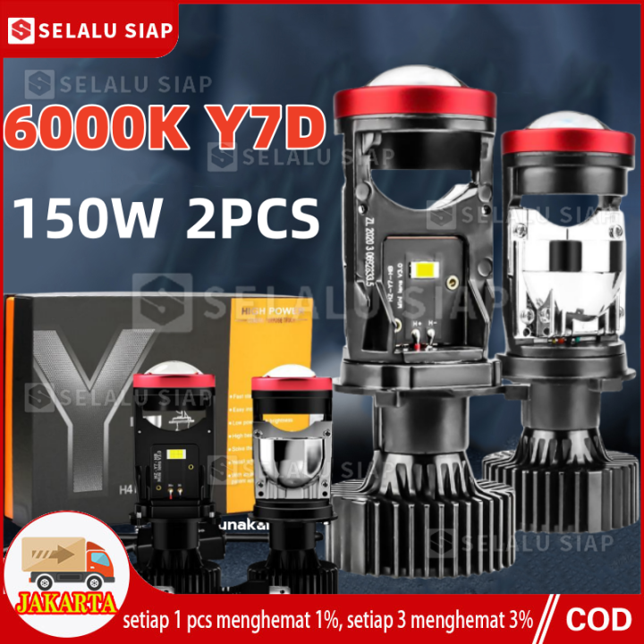 2Pcs Lampu Led Mobil Motor Mini Projector H4 Projie Y7D Y6D 100W Super ...