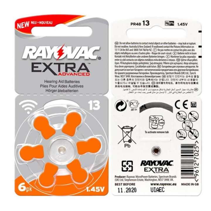 60 PCS RAYOVAC EXTRA Zinc Air Performance Hearing Aid Batteries A13 13A 13 P13 PR48 Hearing Aid ...