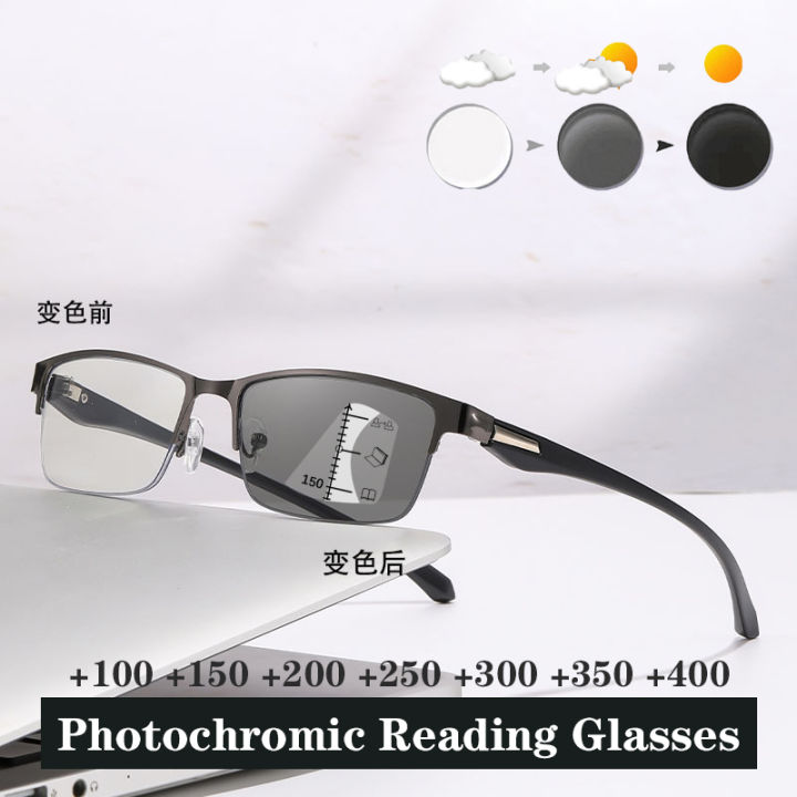 4 in 1 Photochromic Reading Glasses Color Changing Presbyopia Glasses ...