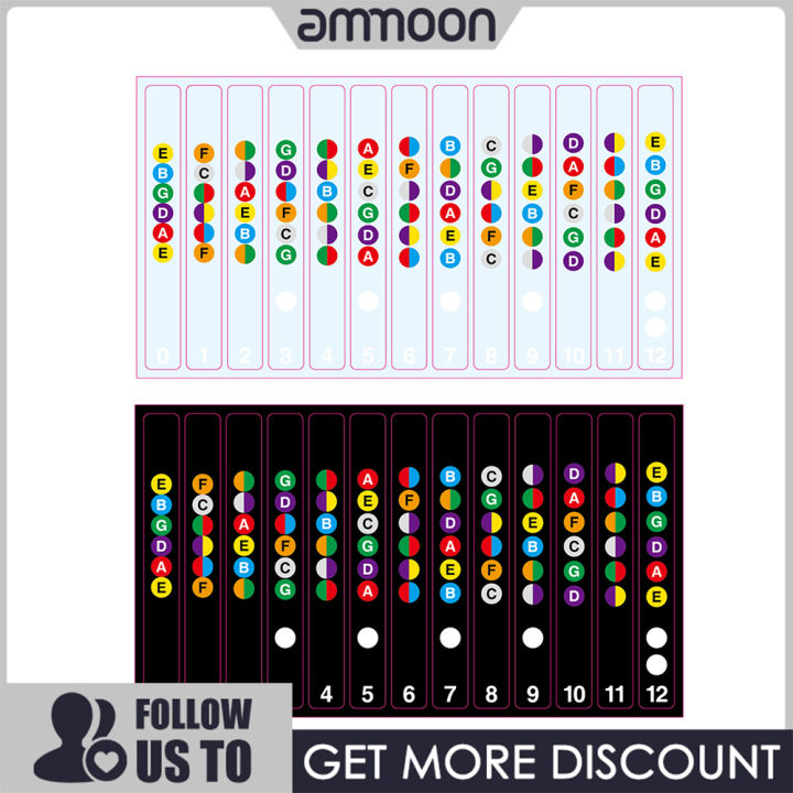 Color-coded Note Decals For 4-string Bass Bass Fretboard Stickers ...