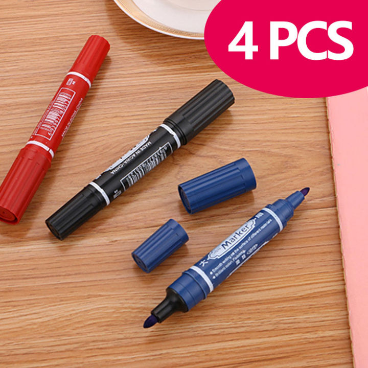 4 PCS Double Head Permanent Marker Pens Oblique & round tip Stationery ...
