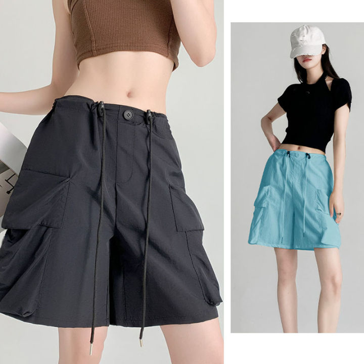 luna shop🌼กางเกงคาร์โก้สไตล์ฮิปฮอปสำหรับผู้หญิงเอวสูงกางเกงลำลองหลวม ...