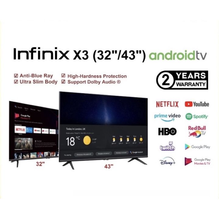 Realme smart tv INFINIX TV X3 ANDROID TV 43 INCH/32 INCH /2YEARS ...