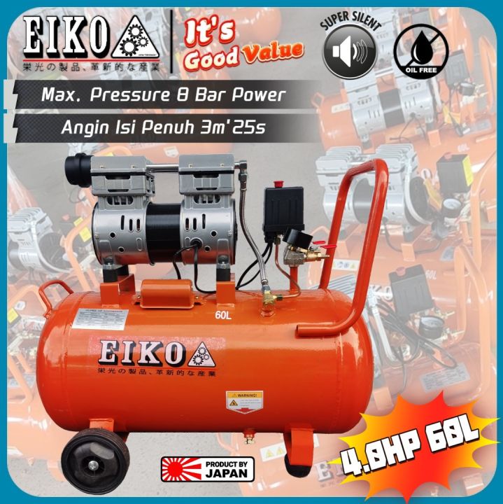 EIKO EKA6040-OL 4.0HP 60L Oiless Oilfree Silent Air Compressor Mesin Angin Pump Mesin Pump Angin ...
