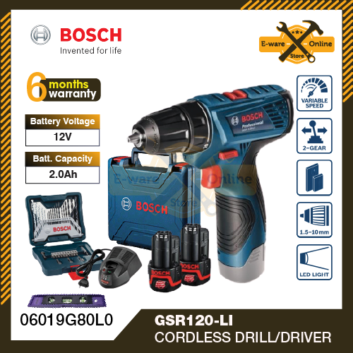 Bosch 12V Cordless Hand Drill Screwdriver Battery Full Combo Set GSR120 ...