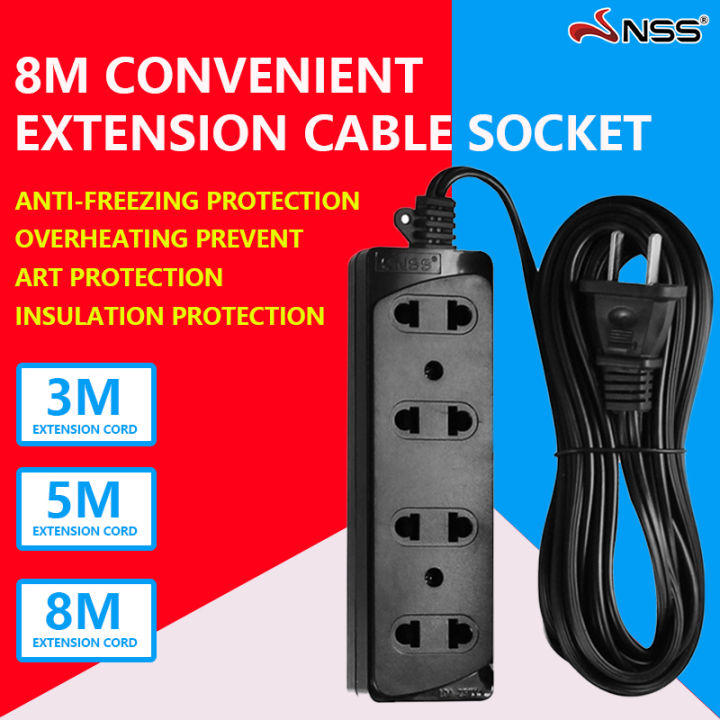 Nss 3 outlet extension cord 8m,5m,3m extension wire with socket ...
