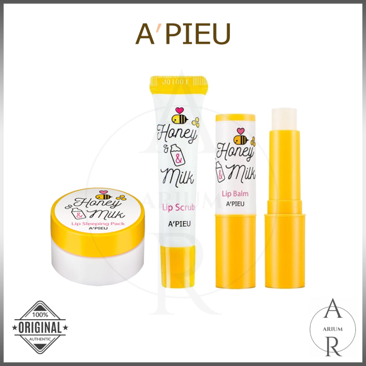 APIEU Honey & Milk Lip Scrub 8ml / Lip Balm 3.3g / Lip Sleeping Pack 6 ...