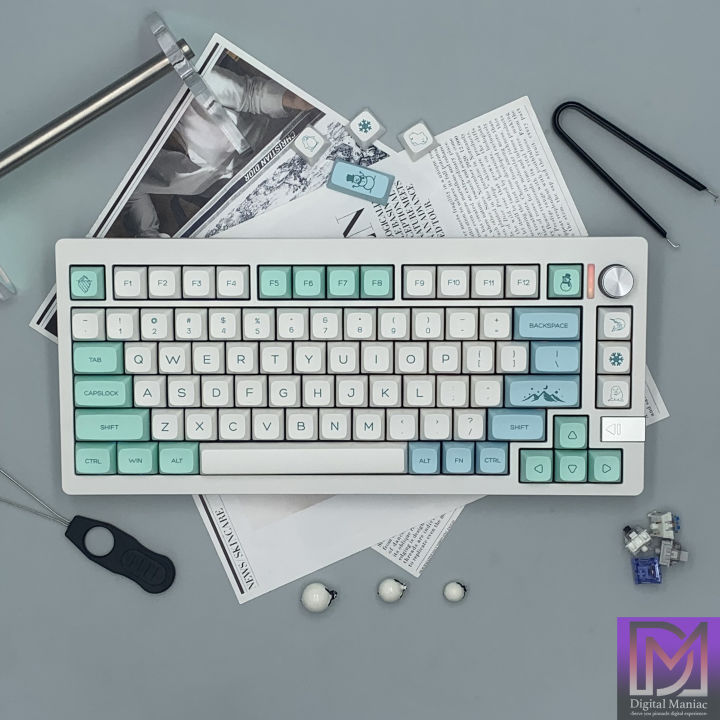 Snow Mountain Keycap PBT Dye Sub XDA Blue White Mac Keycaps 133pcs Fit ...