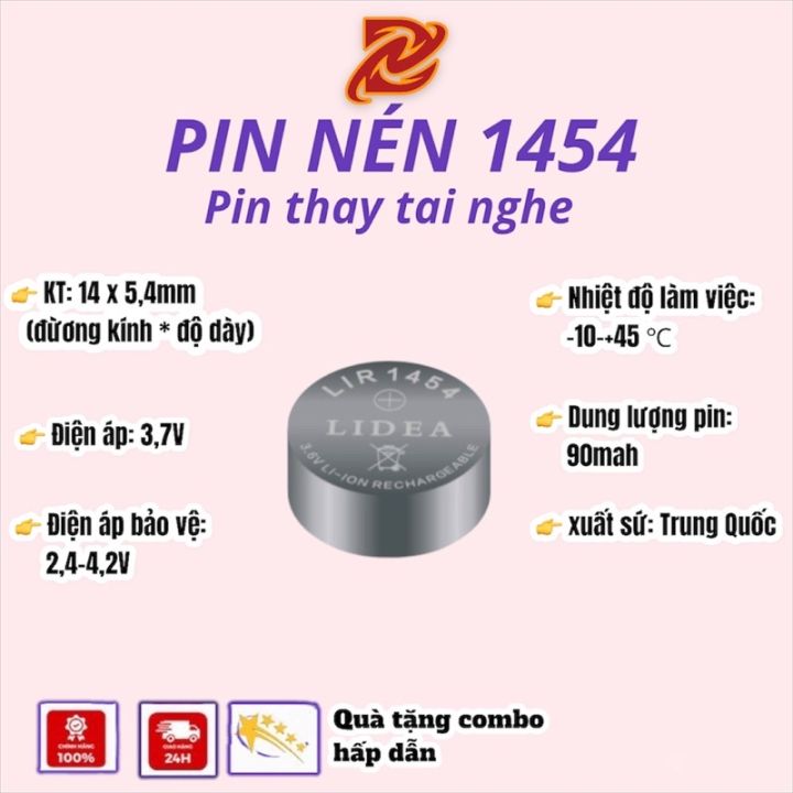 Pin nút Li-ion 3.6V LIR1454_ 90mAh (Lithium ion) cho tai nghe Bluetooth thiết bị điện tử cùng ...