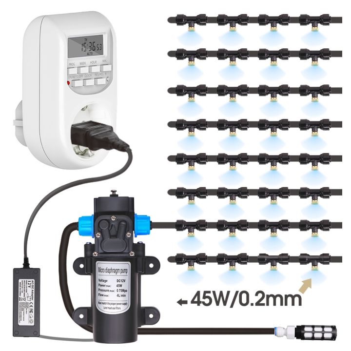 【CW】 45W 0.2MM Spray Automatic Timer Pump Cooling System 6M-21M Misting ...