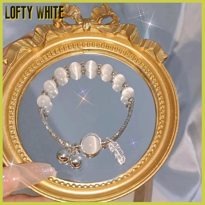 Lofty White สร้อยข้อมือโอปอลเทียมแฟชั่นสำหรับสุภาพสตรีสร้อยข้อมือลูกปัดน่ารักงดงามสร้อยข้อมือ ...